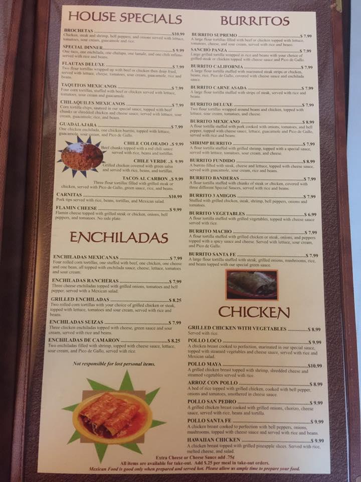 Menu at 3 Amigos Mexican Grill restaurant, Carbon Hill