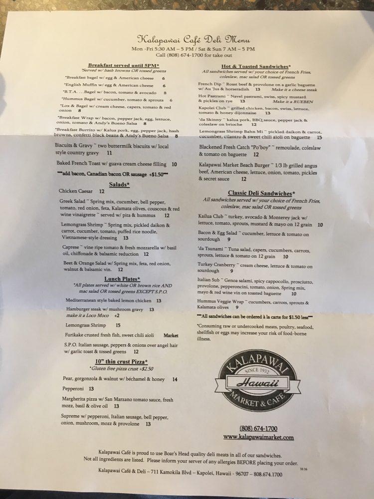 Menu at Kalapawai Cafe & Deli, Kapolei