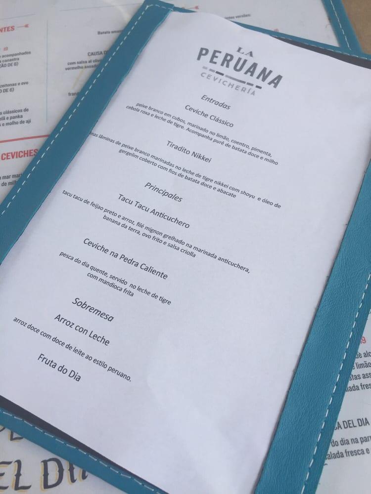 Carta del restaurante La Peruana, São Paulo