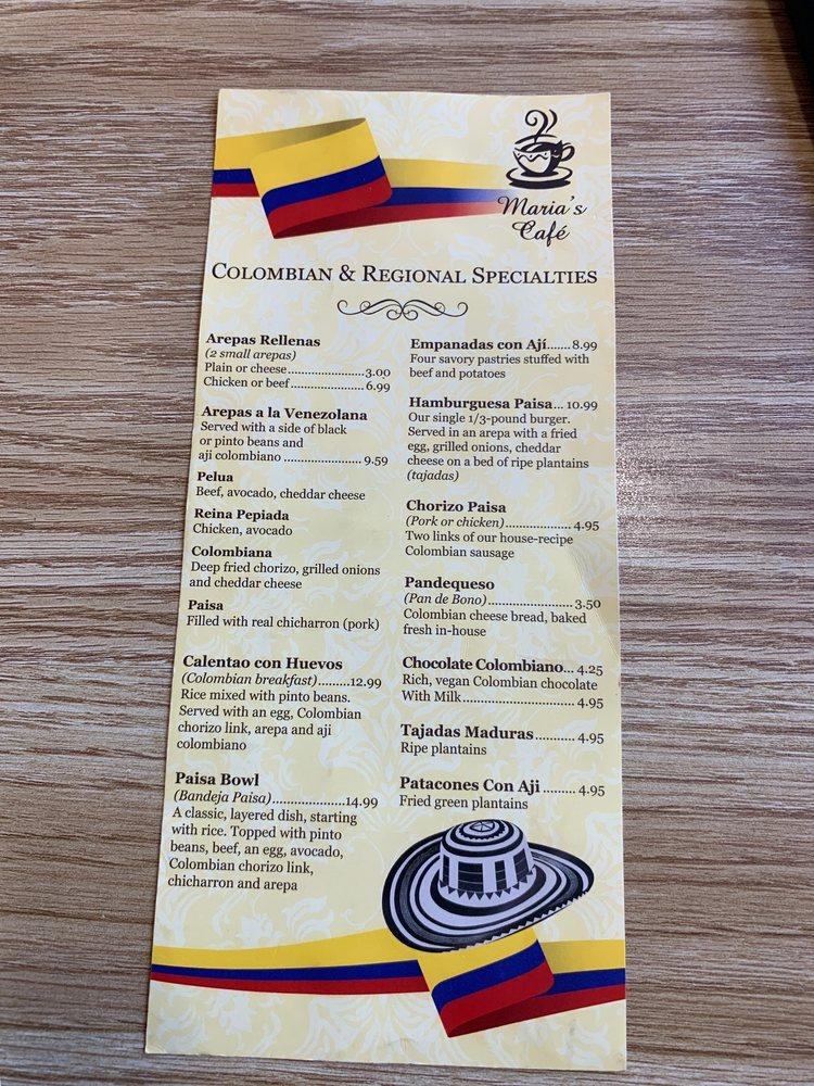 Menu at Maria's Cafe, Minneapolis