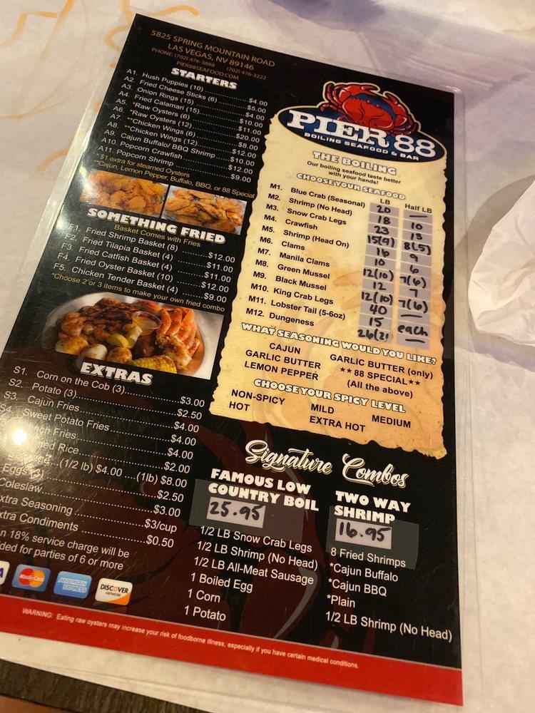 Menu at Pier 88 Boiling Seafood & Bar Las Vegas, Las Vegas, Spring ...