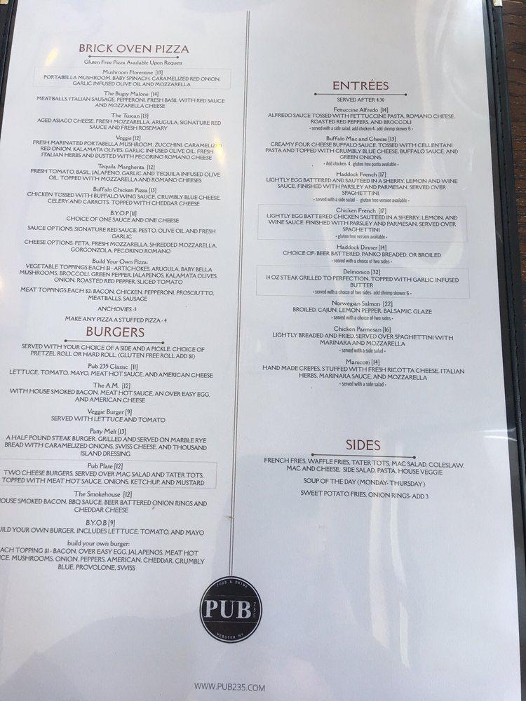 Menu at Pub 235, Webster
