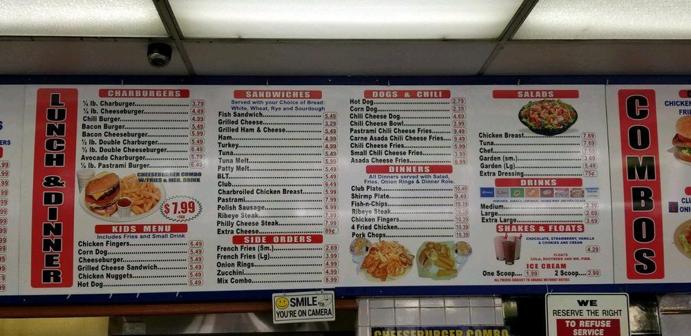 Menu at Tom's Original Super Burger restaurant, Rialto