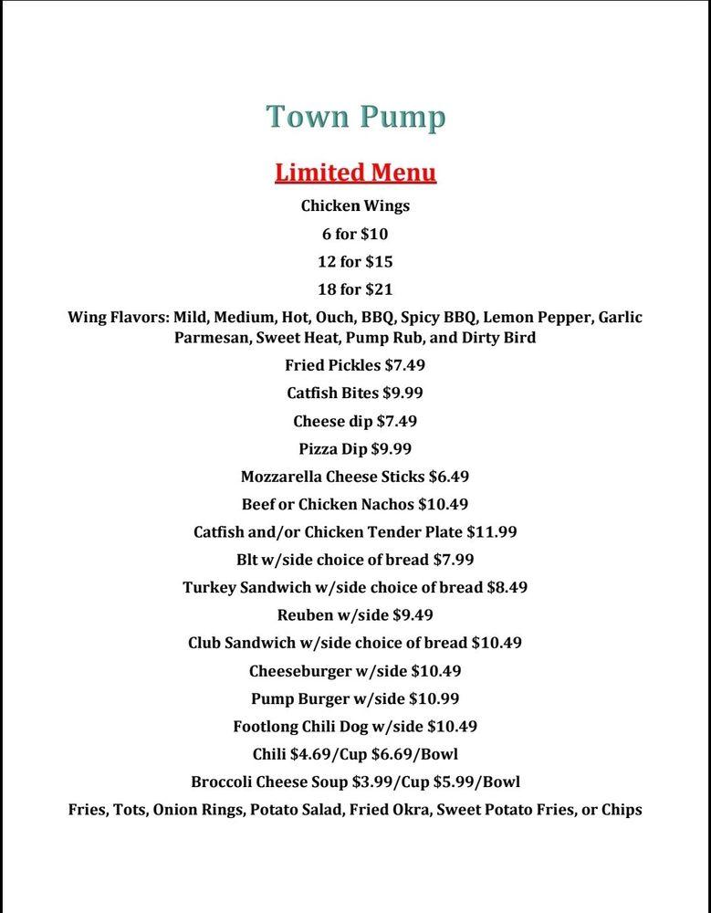 Menu at Town Pump pub & bar, Little Rock