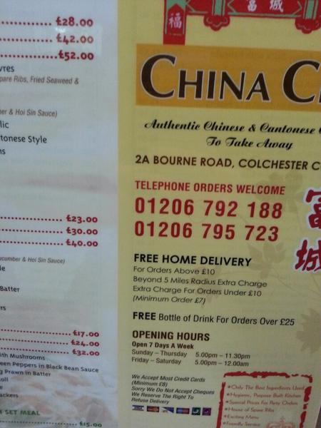 Menu at China City Chinese Takeaway Colchester (we accept online order ...
