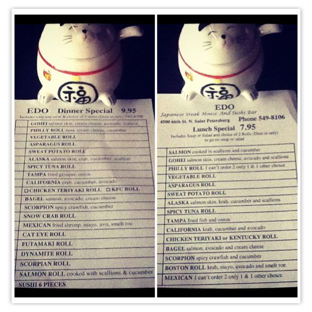 Menu at EDO Japanese Steakhouse and Sushi Bar, Kenneth City