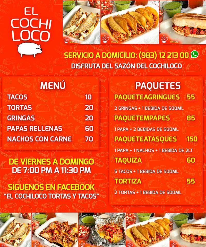 Carta del restaurante El Cochiloco, Cuernavaca