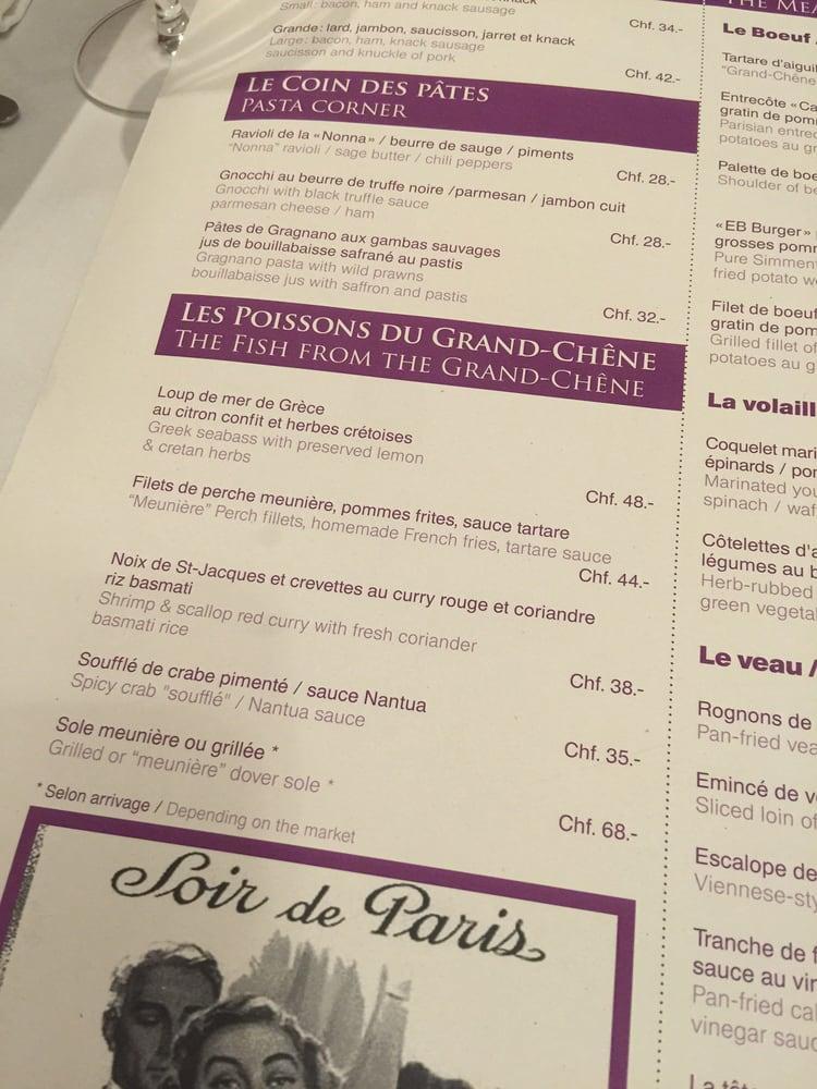 Menu au Brasserie du Grand Chêne, Lausanne