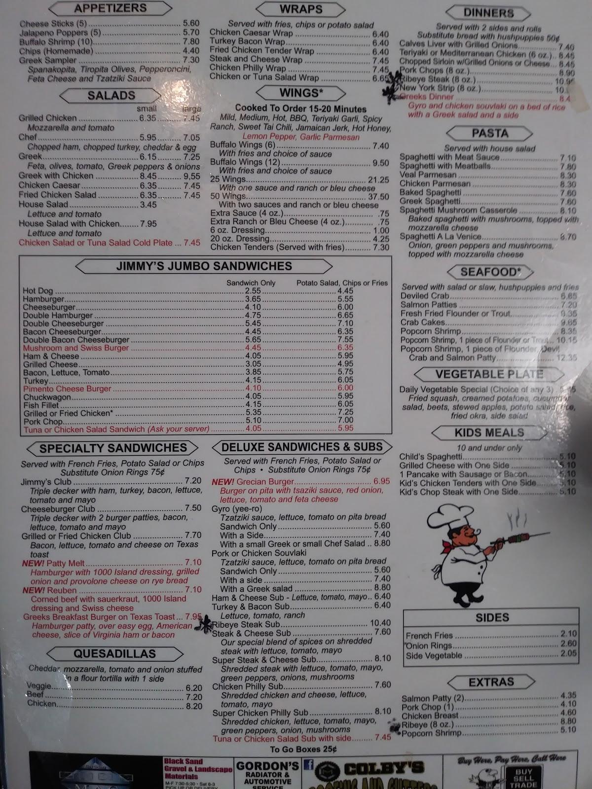 Menu at Jimmy the Greek Coliseum restaurant, Winston-Salem, University Pkwy
