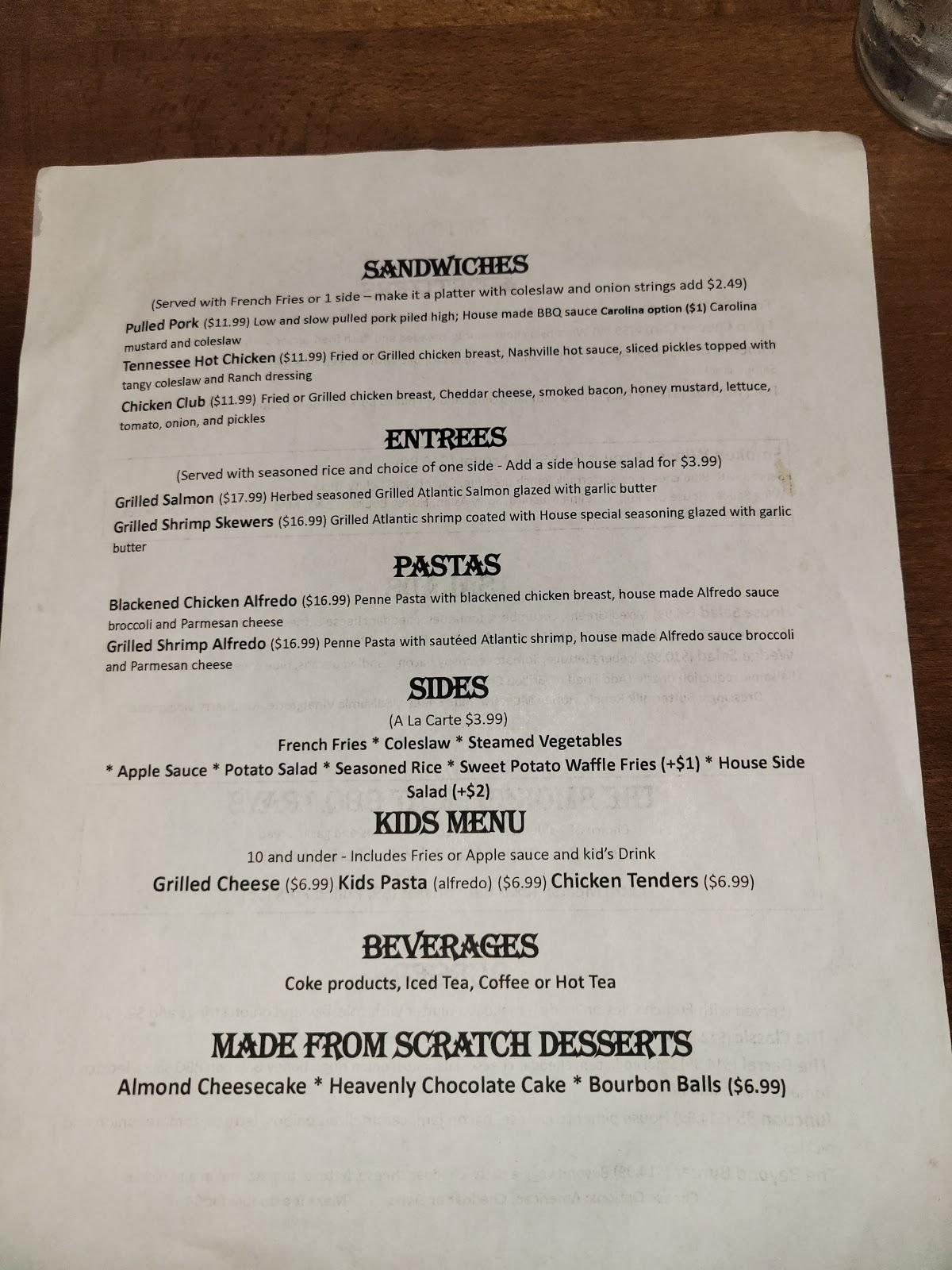 Menu at Junction 35 Spirits BBQ, Pigeon Forge