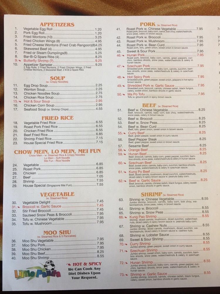 Menu at Little Panda Chinese Restaurant, Weatherford