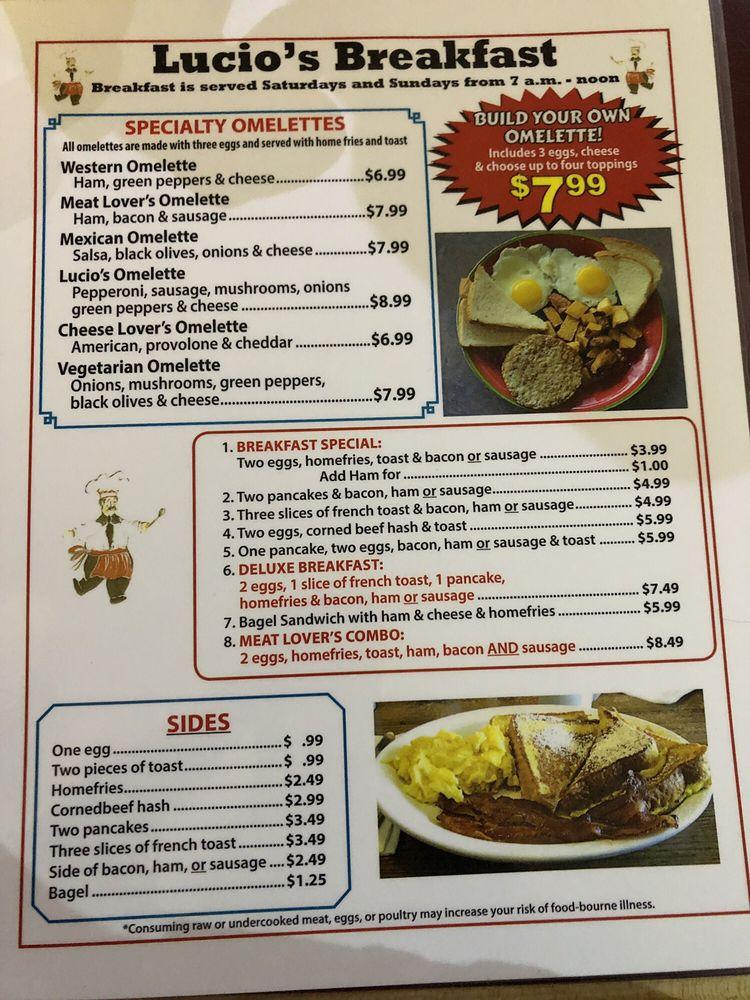 Carta del restaurante Lucio's, Eastlake