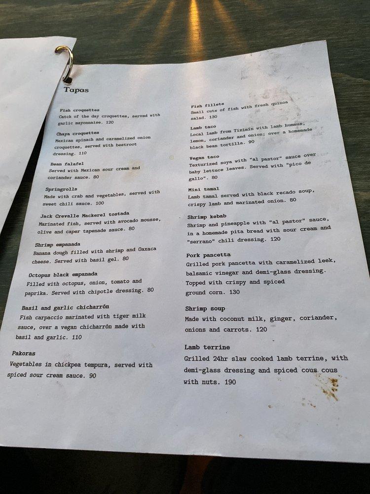 Menu at LUUMA pub & bar, Holbox