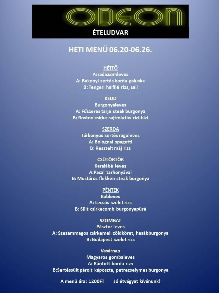 Menu at Odeon Ételudvar restaurant, Harkány