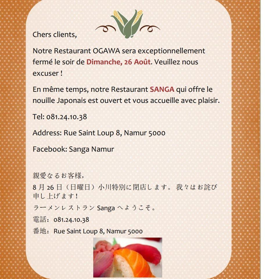 Menu at Ogawa, Namur