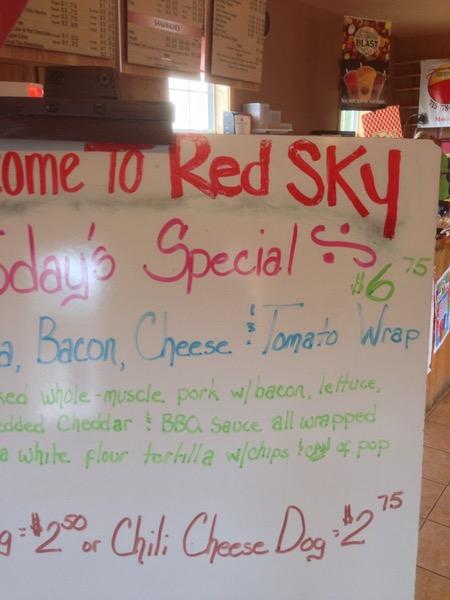 Menu at Red Sky cafe, Spring Valley