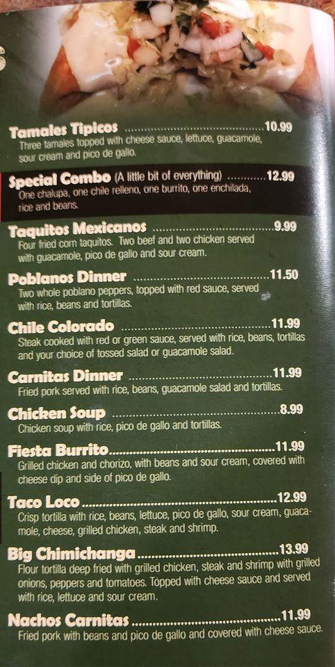 Menu at San Marcos Mexican Restaurant, Paris