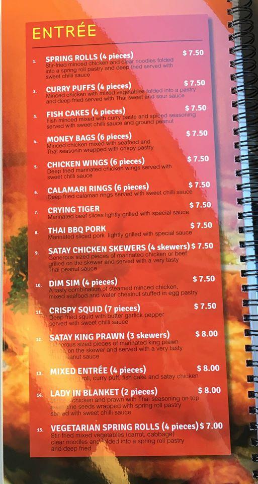 Menu at Thai Crown Restaurant, Wollongong