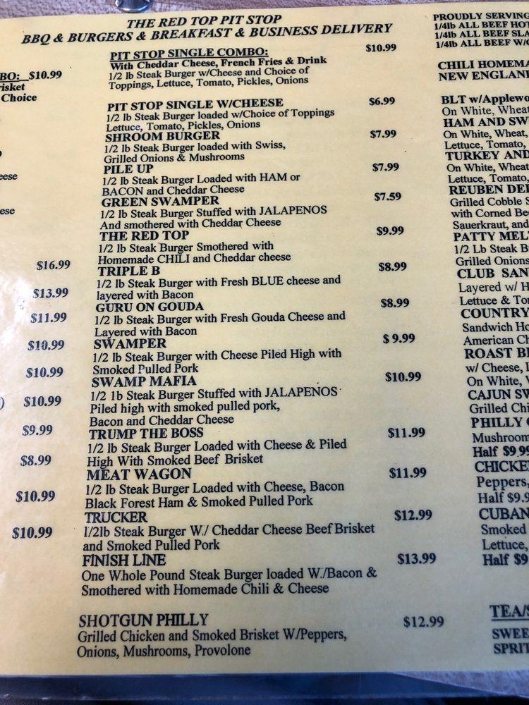 Menu at The Red Top Pit Stop BBQ, Lakeland, US Hwy 98 N
