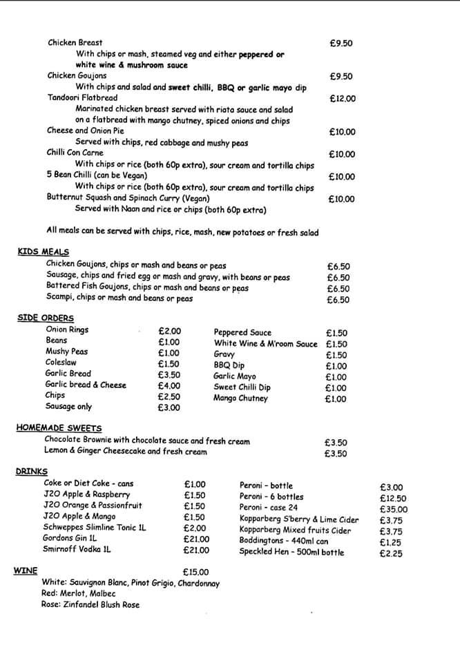 Menu at The Top Brink Inn pub & bar, Todmorden, Brink Top