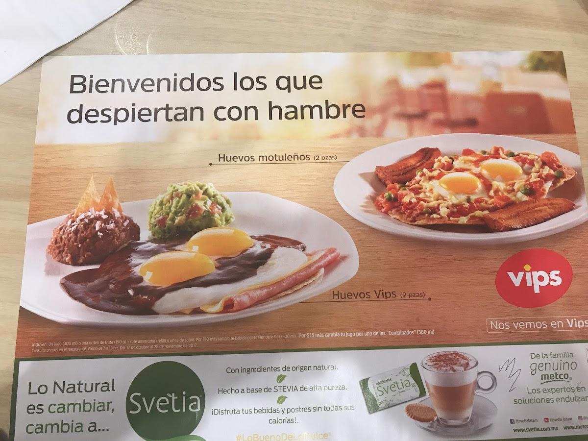 Menu at Vips restaurant, Lerma de Villada, Carr Toluca - México km. 487