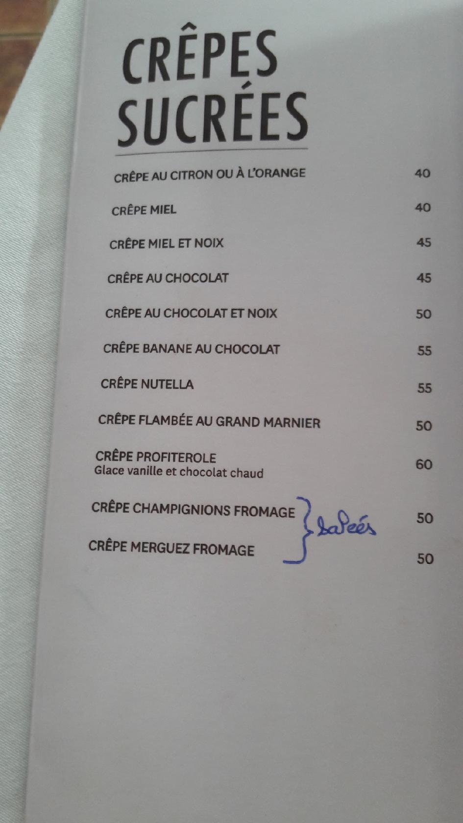 Menu at Boga-Boga restaurant, Casablanca