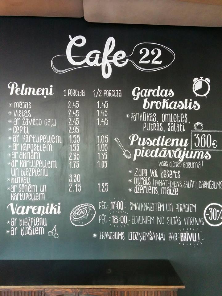 Speisekarte von Cafe 22, Riga, Krisjana Valdemara iela
