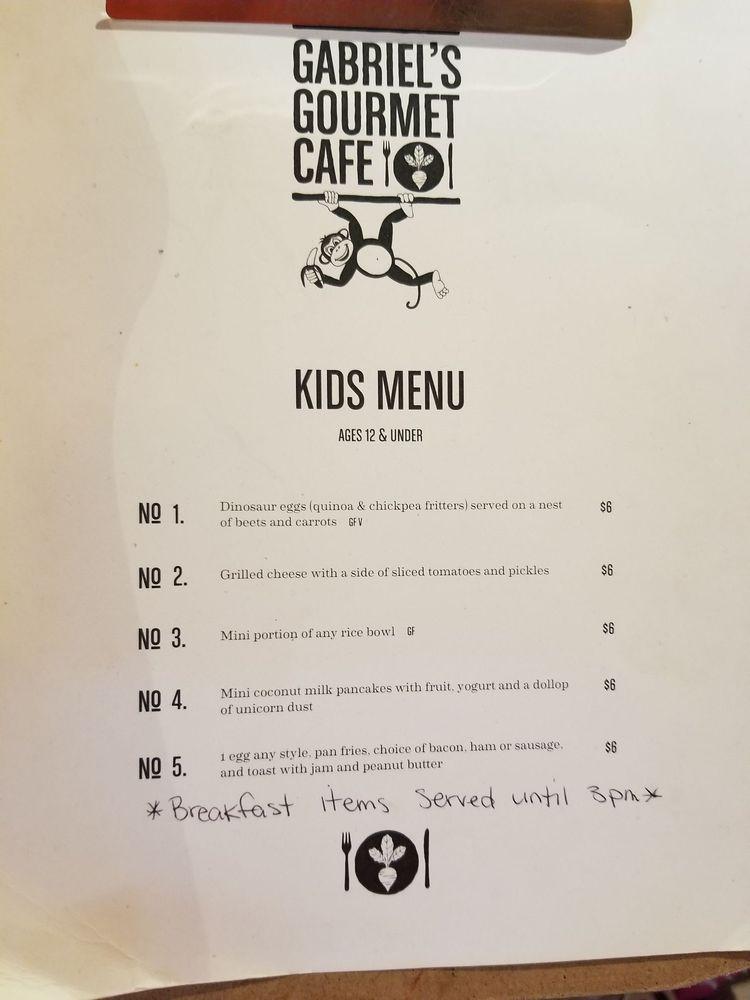 Menu at Gabriel's Cafe, Nanaimo