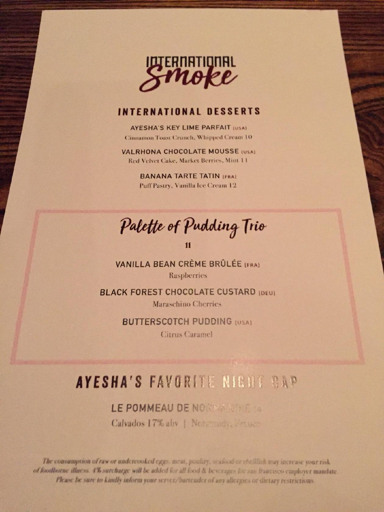 Menu at International Smoke San Francisco pub & bar, San Francisco, 301 ...