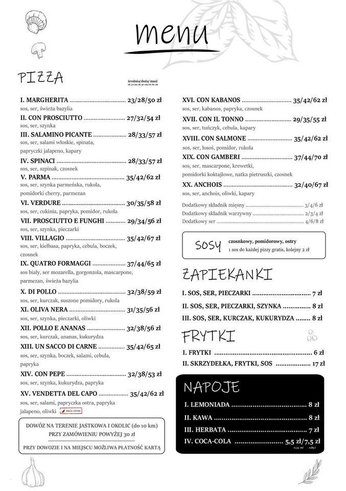 Menu at La Divina Pizza restaurant, Panieńszczyzna