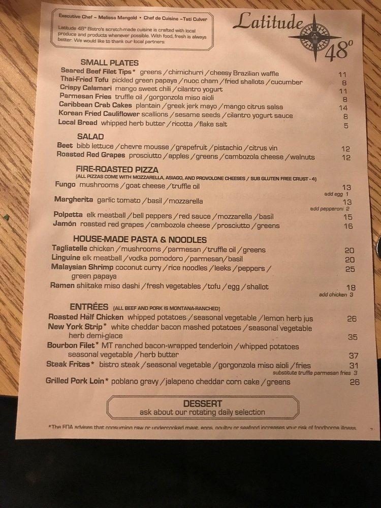 Menu at Latitude 48 Bistro pub & bar, Whitefish, 147 Central Ave