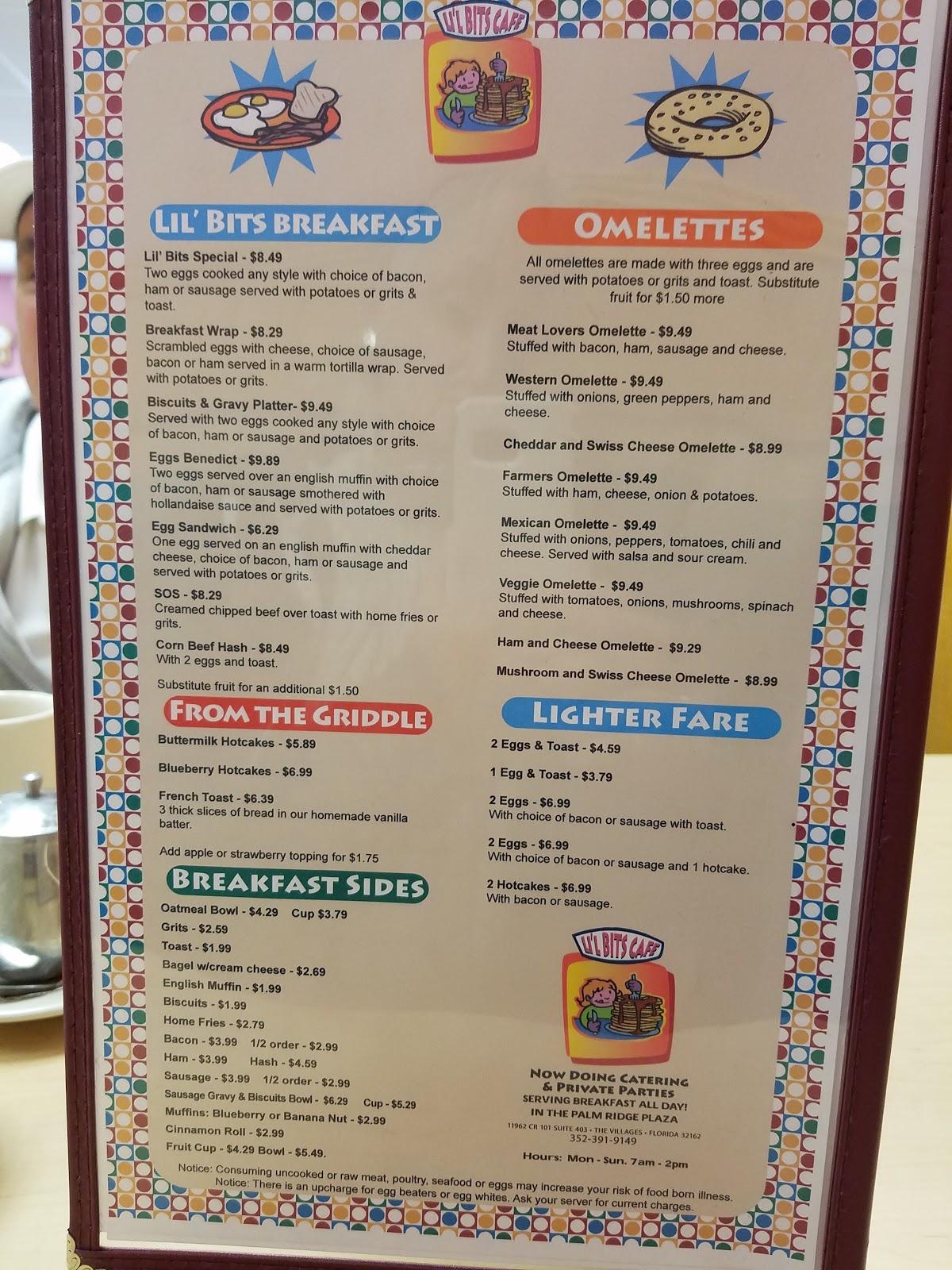 Menu at Lil Bits Cafe, The Villages