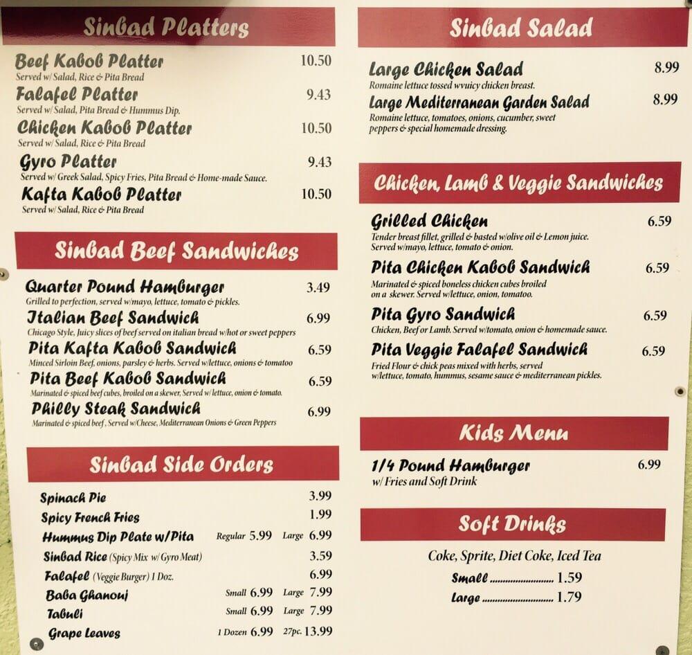 Menu at Sinbad's Fast Food, Merritt Island