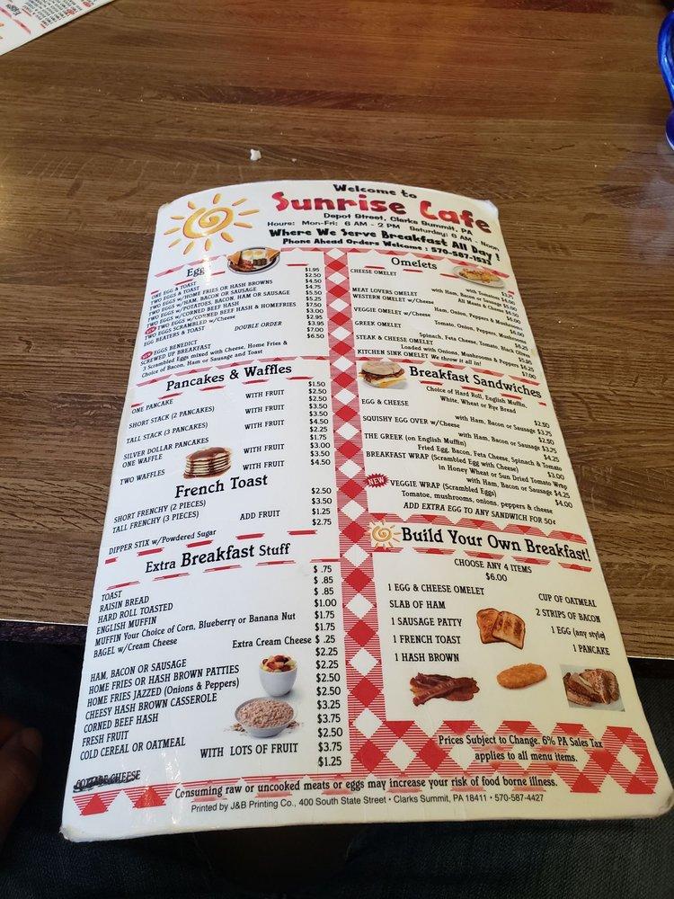 Menu at Sunrise Cafe, Clarks Summit, 212 Depot St
