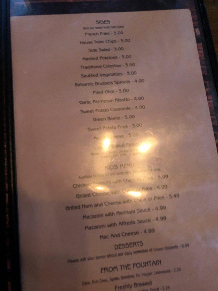 Menu at 238 Cherokee Grill steakhouse, Kings Mountain