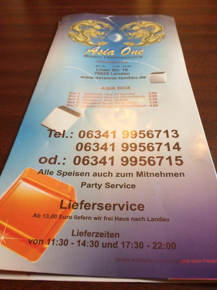 Menu at Asia One Bistro restaurant, Landau