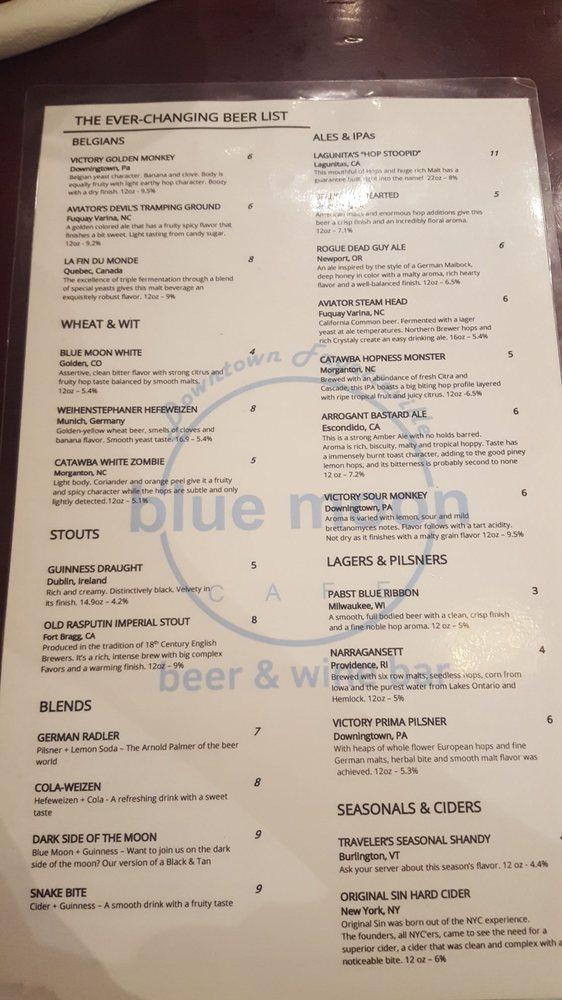 Menu at Blue Moon Cafe, Fayetteville