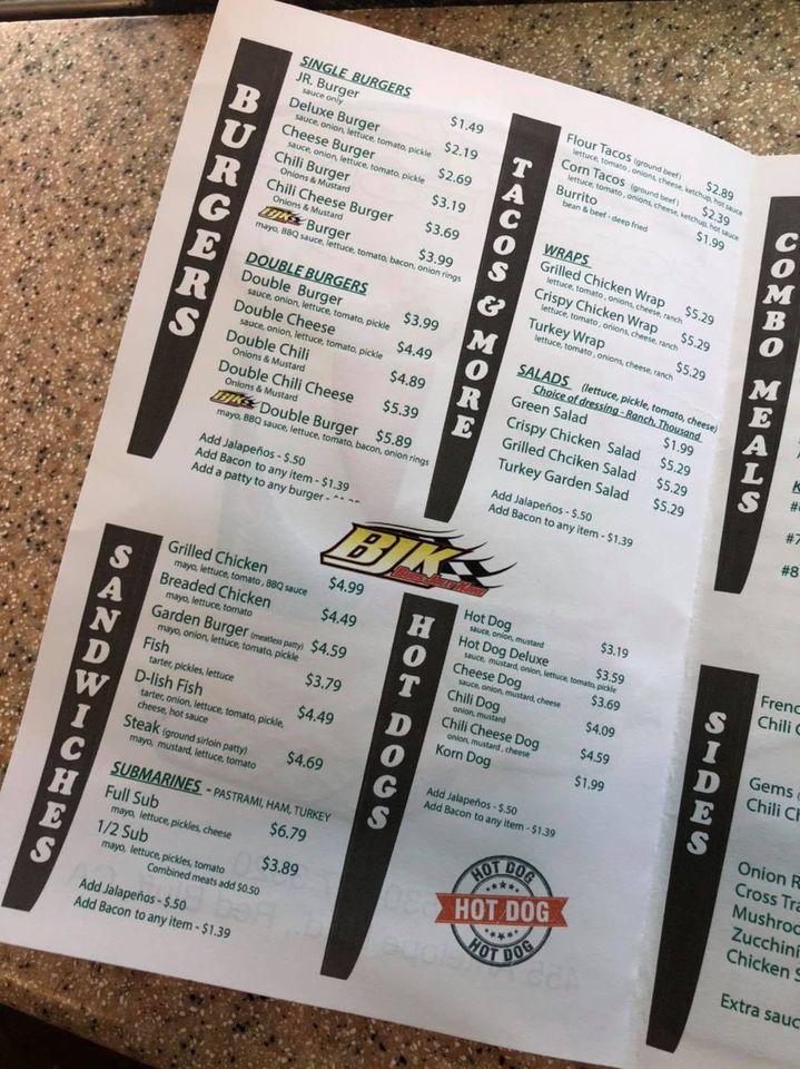 Menu at Bud's Jolly Kone fast food, Red Bluff