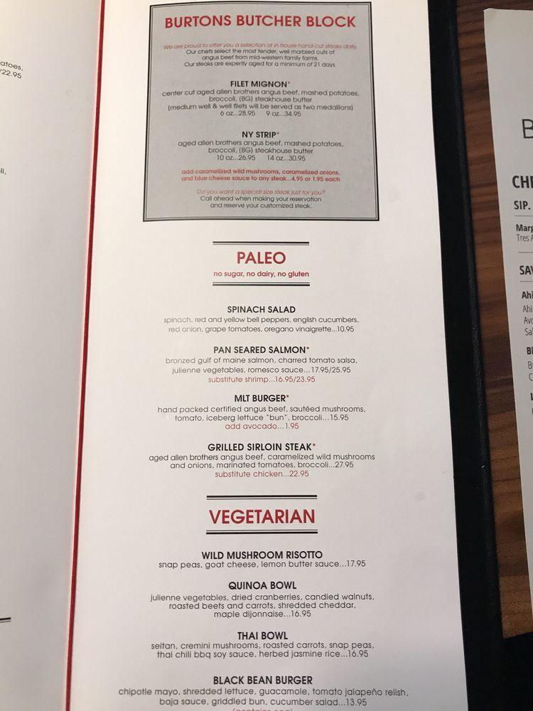 Menu at Burtons Grill & Bar, Boca Raton