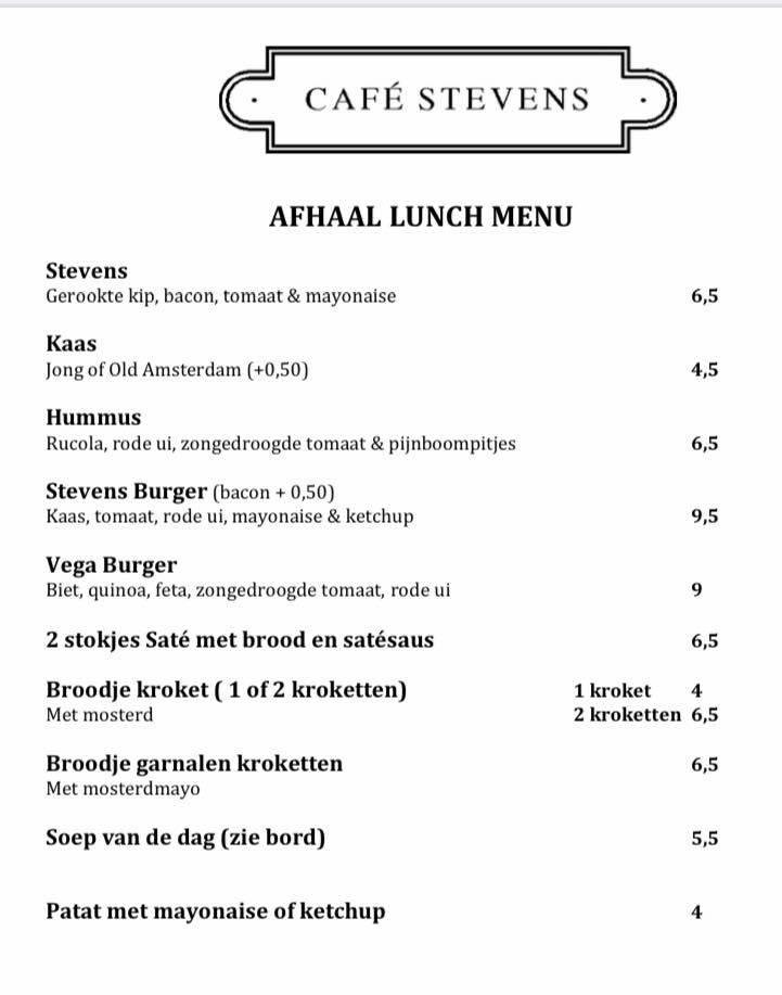 Menu at Cafe Stevens, Amsterdam