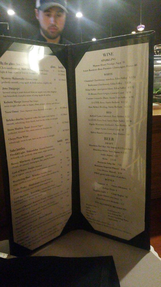 Menu at Kanpai Sushi restaurant, Pismo Beach