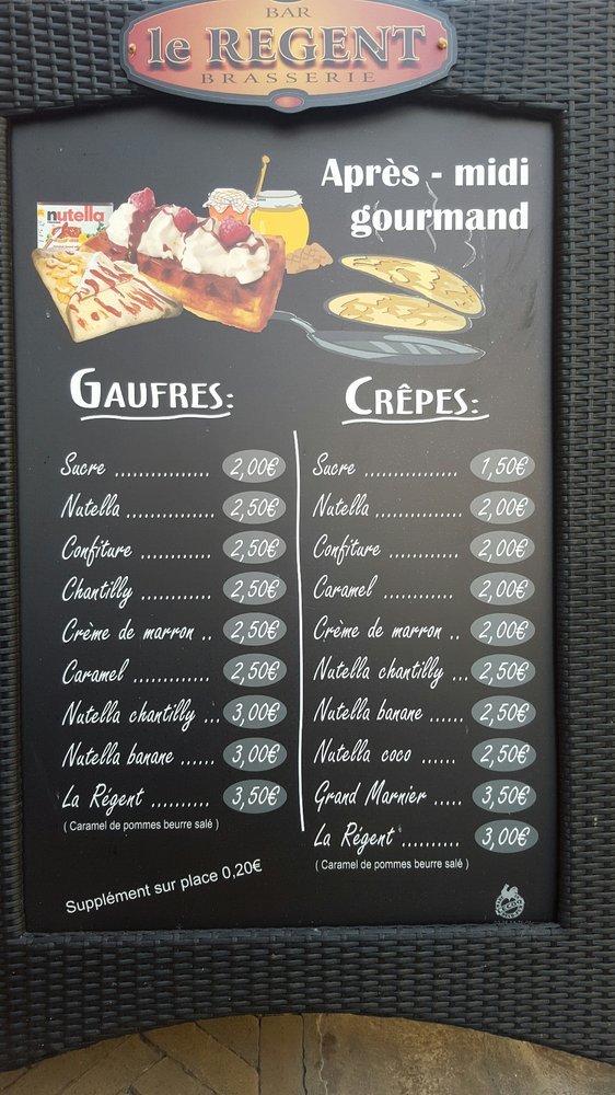 Menu at Le Régent pub & bar, Dieppe