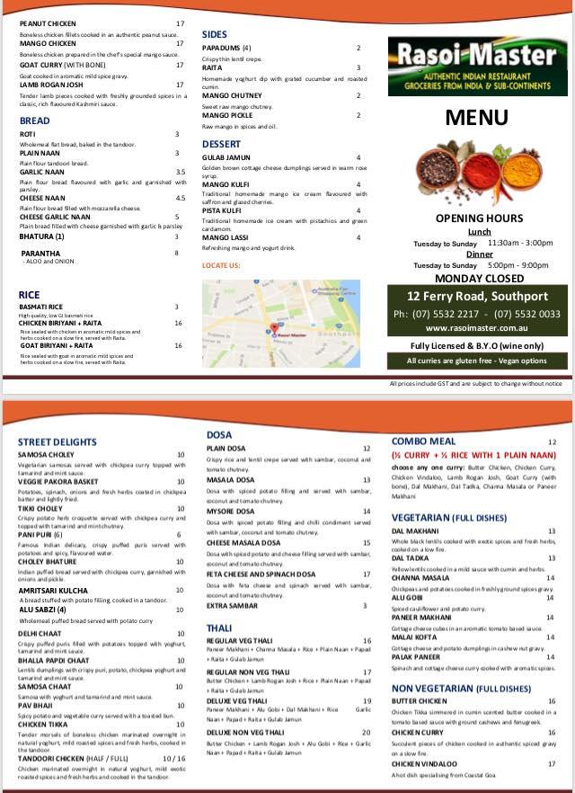 Menu at Rasoi Master restaurant, Southport