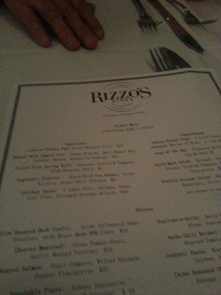 Menu at Rizzo's Diner restaurant, Memphis, 106 GE Patterson Ave