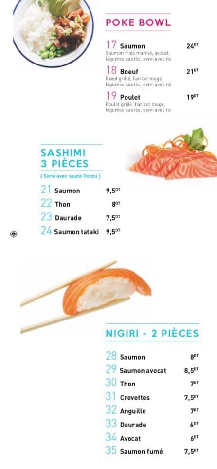 Menu au Sushi Box restaurant, Tunis