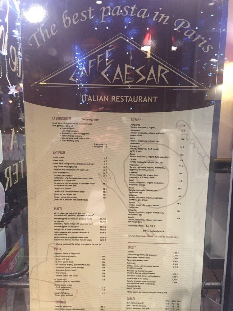 Menu at Di Carla restaurant, Paris