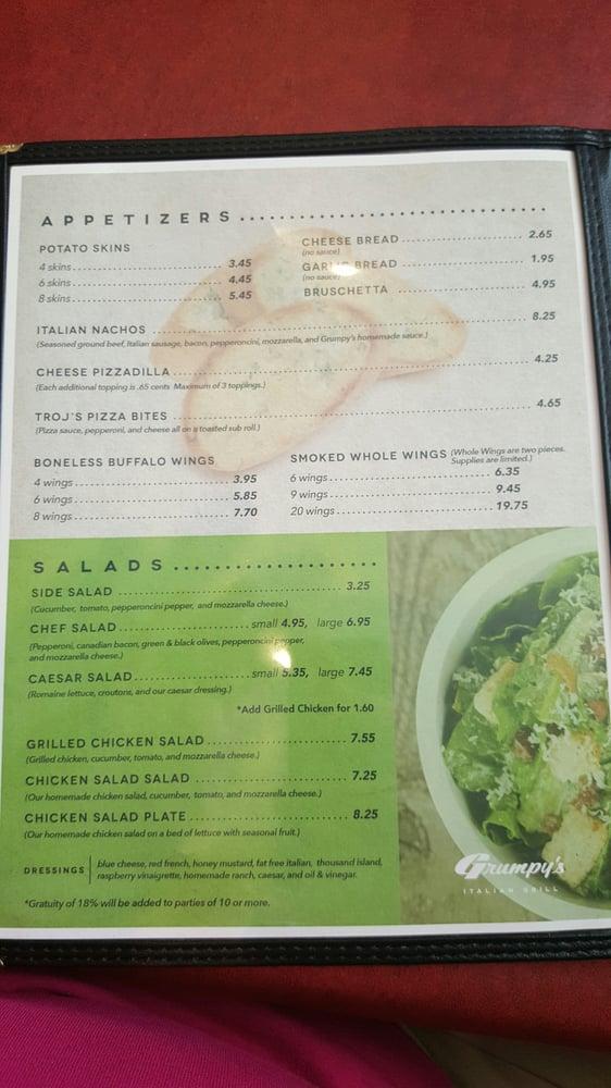 Menu at Grumpy's Italian Grill pizzeria, Cullman, 402 5th St SW