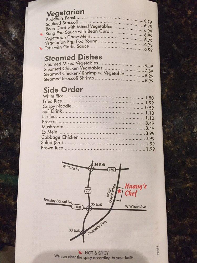 Menu at Huang's Chef restaurant, Mooresville