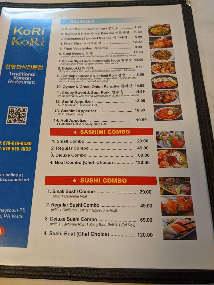 Menu at KORI restaurant, Lansdale