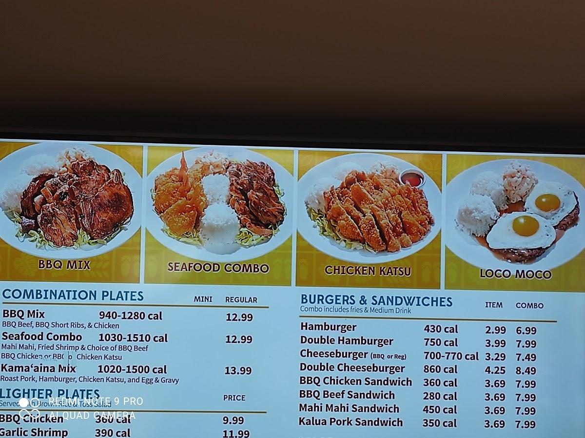 Menu at L&L Hawaiian Grill restaurant, Kailua